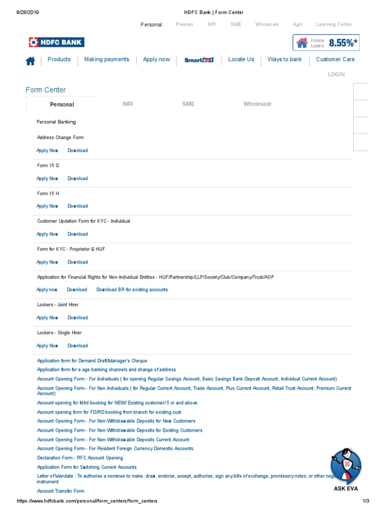 HDFC Bank - Form Center PDF | PDF | Deposit Account | Banks