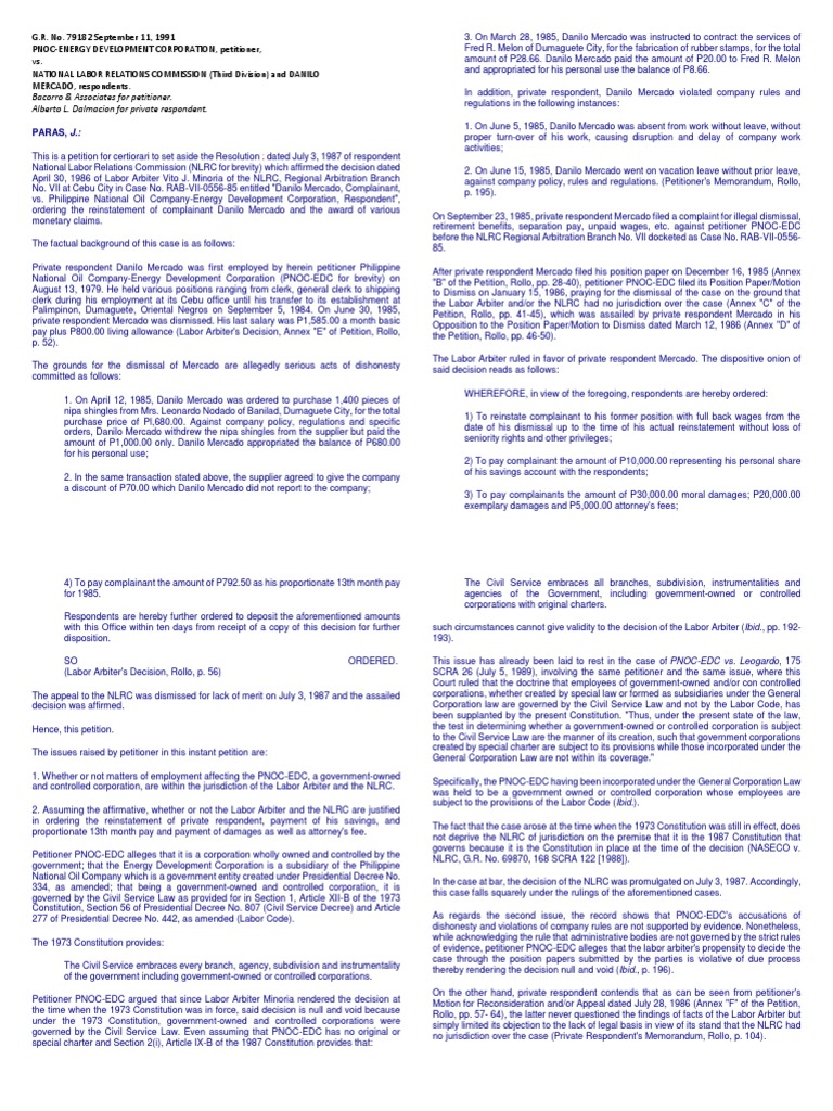 PNOC-EDC vs. Mercado: NLRC Ruling | PDF | Constitution | Corporations