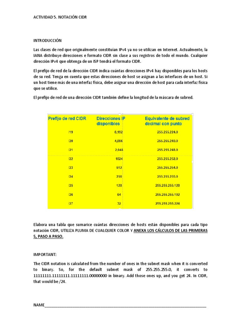 Actividad 5 - Cidr Notation | PDF | Dirección IP | Arquitectura de ...