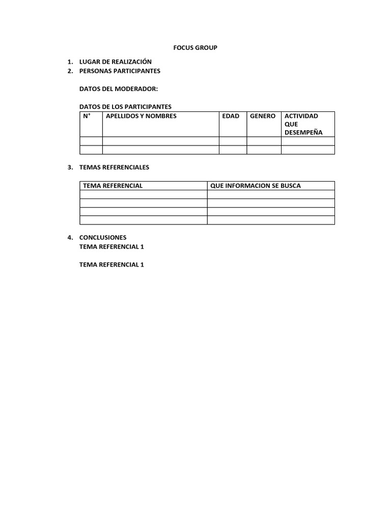 Esquema Focus Group y Entrevistas | PDF