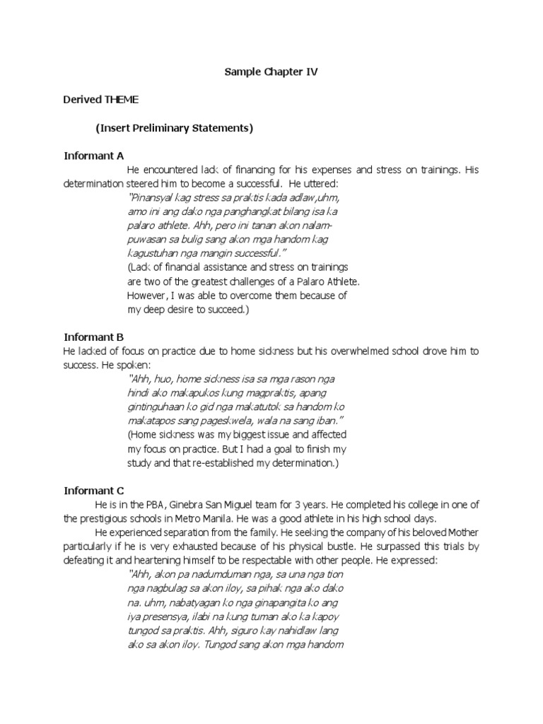 Sample Chapter IV Derived THEME (Insert Preliminary Statements ...