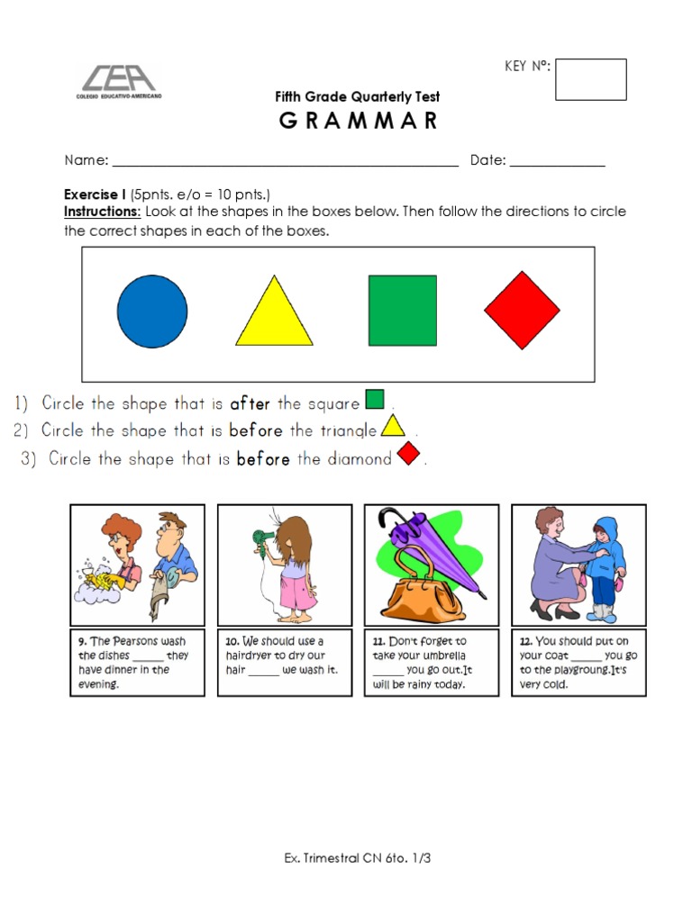 Grammar: Fifth Grade Quarterly Test | PDF | Teaching Methods & Materials