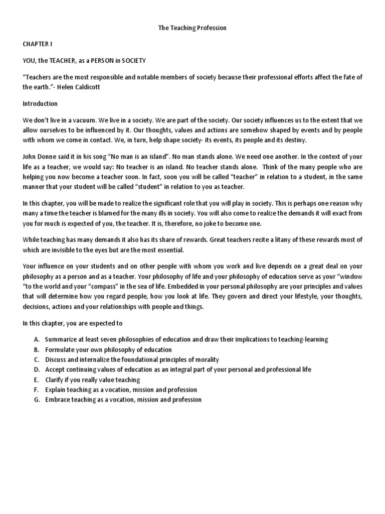 Teacher's Role and Educational Philosophy | PDF | Philosophy Of ...
