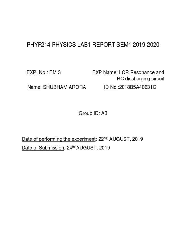 Phyf214 Physics Lab1 Report Sem1 2019-2020 | PDF | Electrical Circuits | Computer Engineering