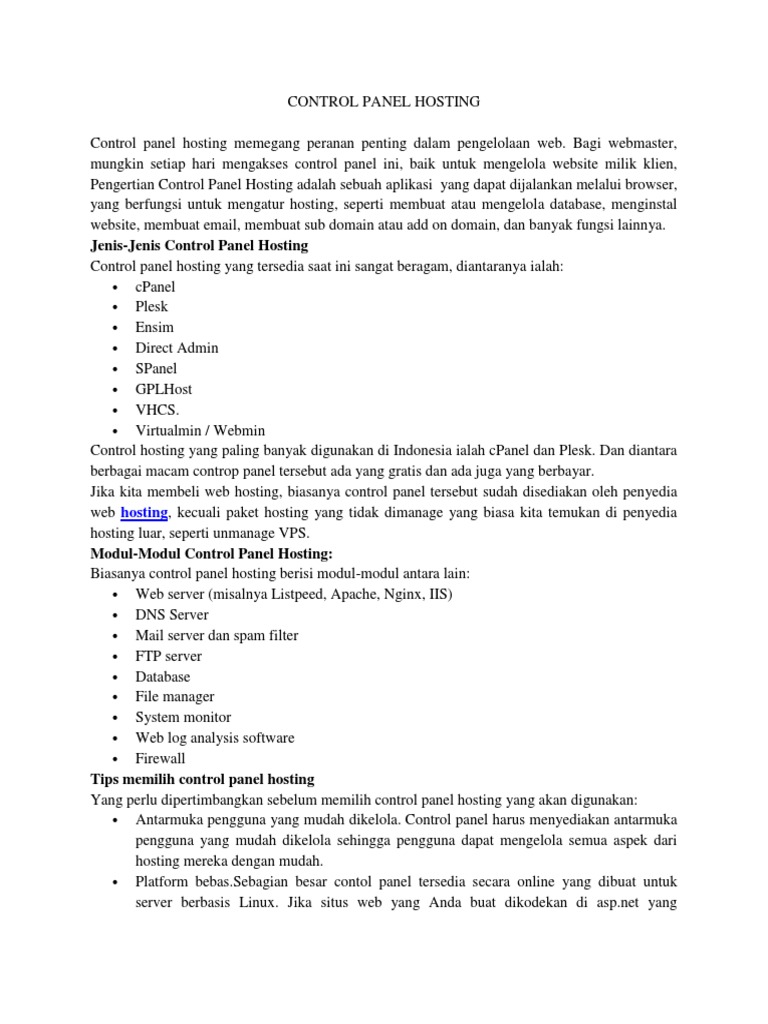 Control Panel Hosting | PDF