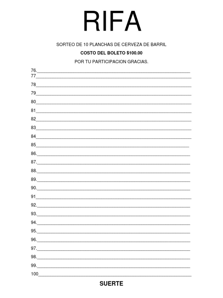 Rifa Planchas de Cerveza | PDF