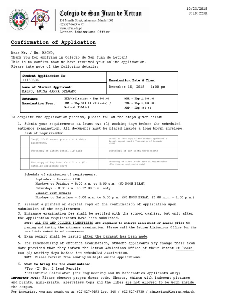 Confirmation of Application - 11139636 | PDF