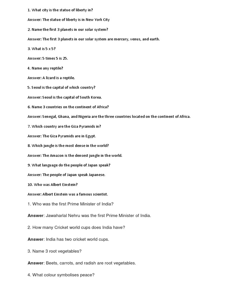 General Knowledge Questions with Answers | PDF | Travel | Religion ...
