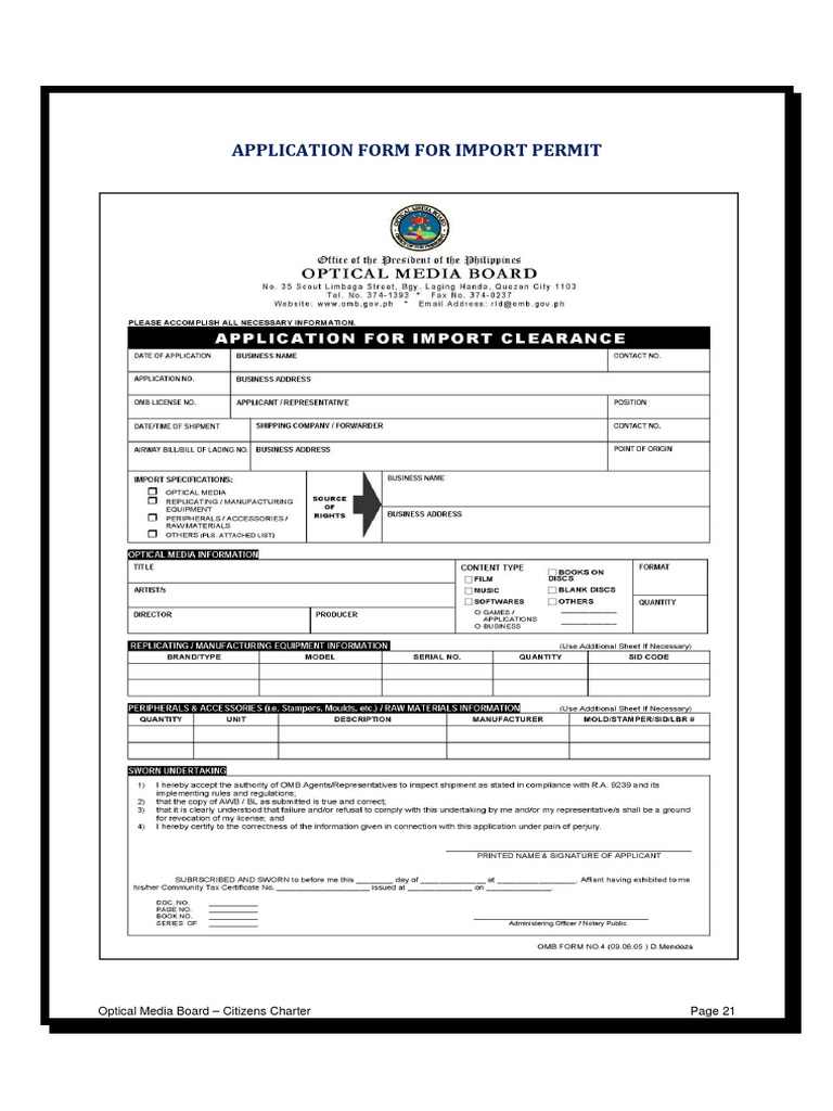 Application Form For Import Permit: Optical Media Board - Citizens ...