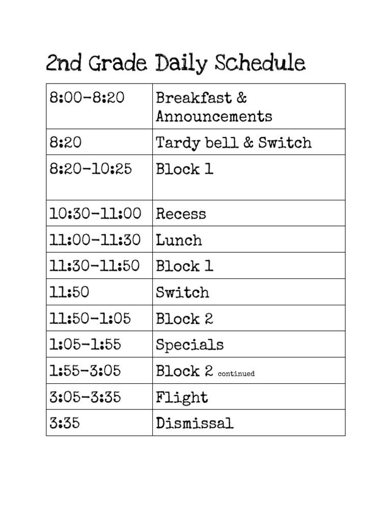 2nd Grade 2019-2020 Schedule | PDF