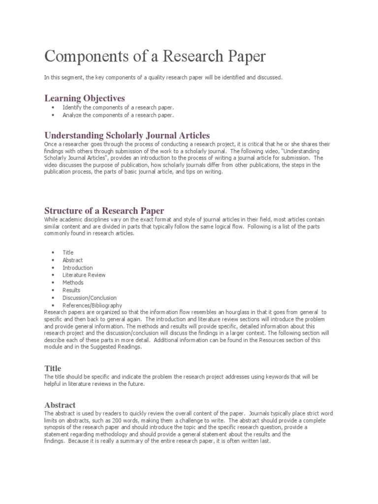 Components of A Research Paper | PDF | Academic Journal | Academic ...