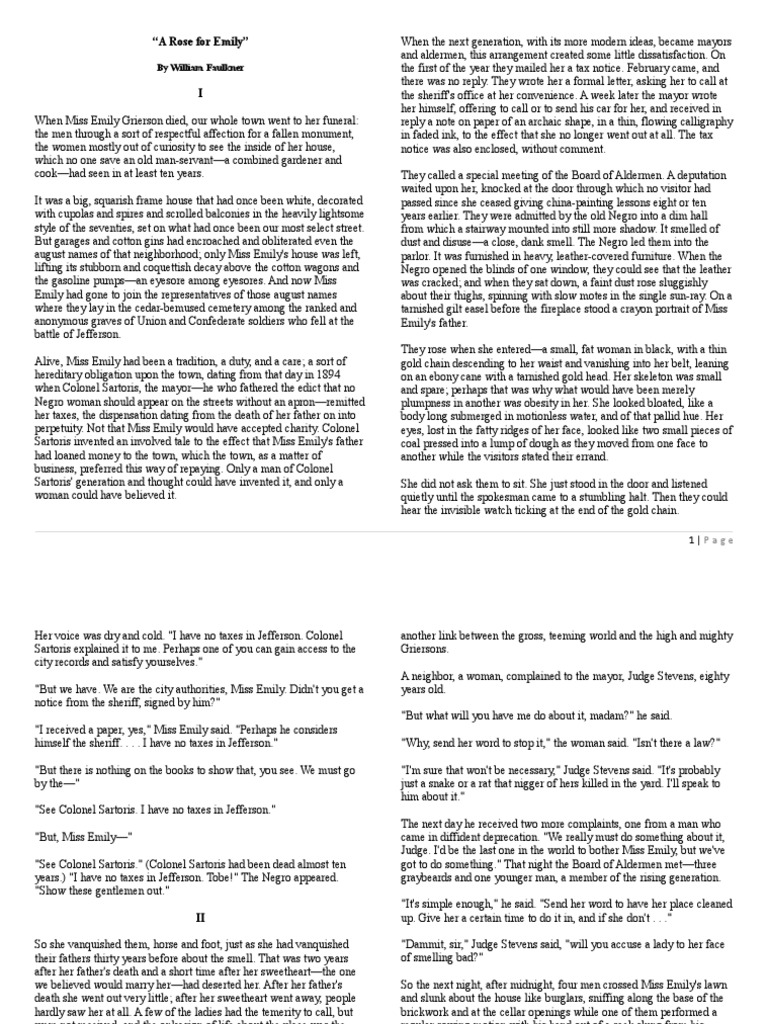 "A Rose For Emily": by William Faulkner | PDF | Nature
