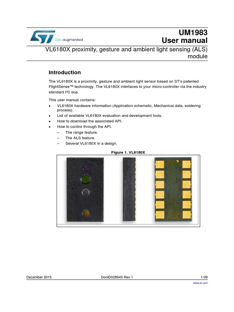 UM1983 User Manual: VL6180X Proximity, Gesture and Ambient Light Sensing (ALS) | PDF ...