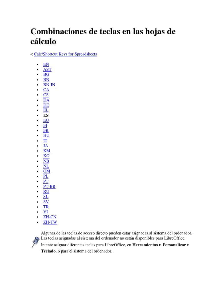 Calc Shortcut Keys | PDF | Hoja de cálculo | Informática