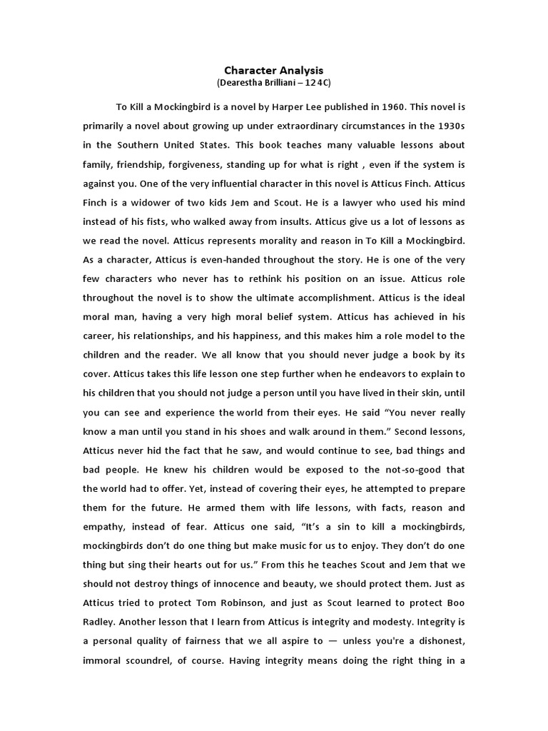 Atticus Character Analysis | PDF | To Kill A Mockingbird