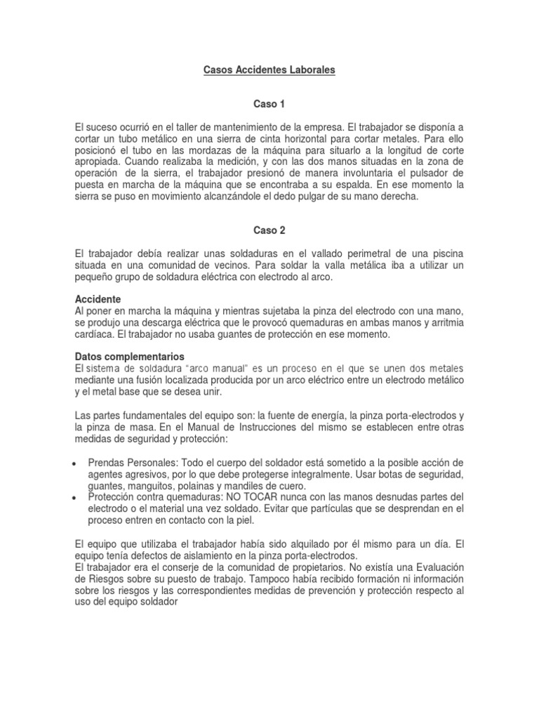 Casos Reales de Accidentes Laborales | PDF | Soldadura | Construcción