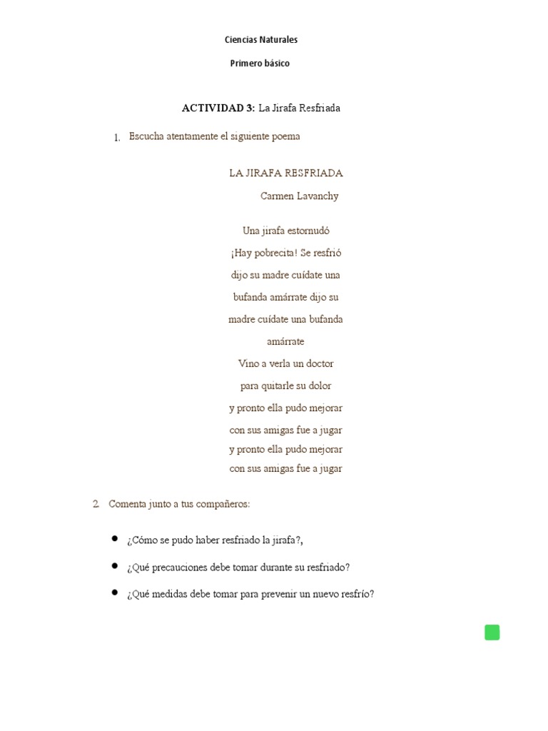 La Jirafa Resfriada: Cuento Infantil | PDF