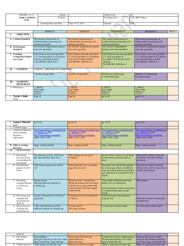 DLL TLE Cookery Grade10 Quarter1 Week3 (Palawan Division) | PDF | Egg ...