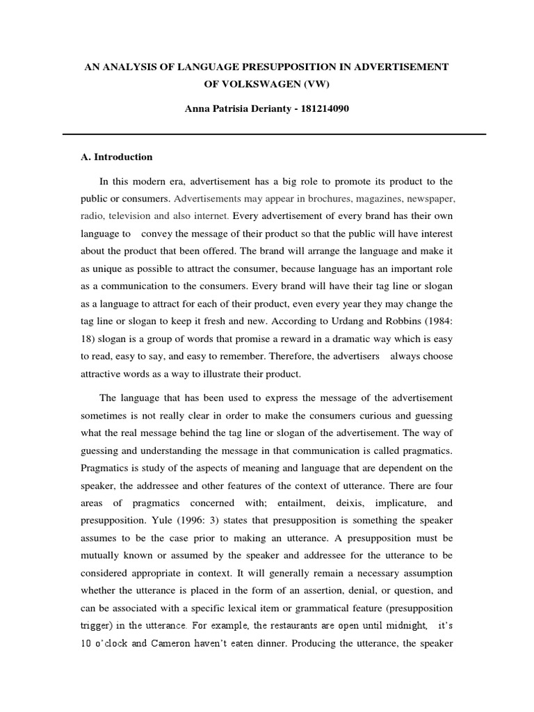 Think Small: An Analysis of Volkswagen's Counterfactual Presupposition ...