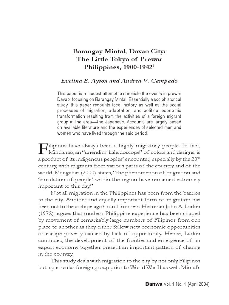 Barangay Mintal History | PDF | Mindanao | Philippines