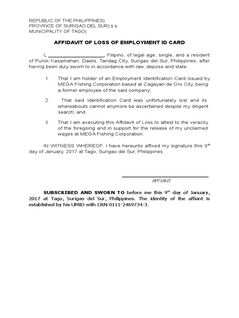 Aff Loss - Employment Id | PDF