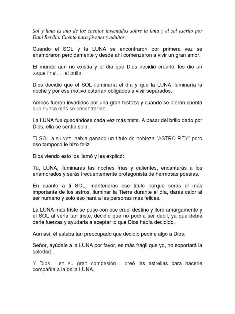 Sol y Luna Es Uno de Los Cuentos Inventados Sobre La Luna y El Sol ...