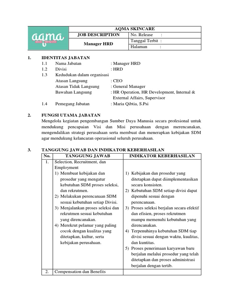 Job Desc HRD | PDF | Karier & Perkembangan