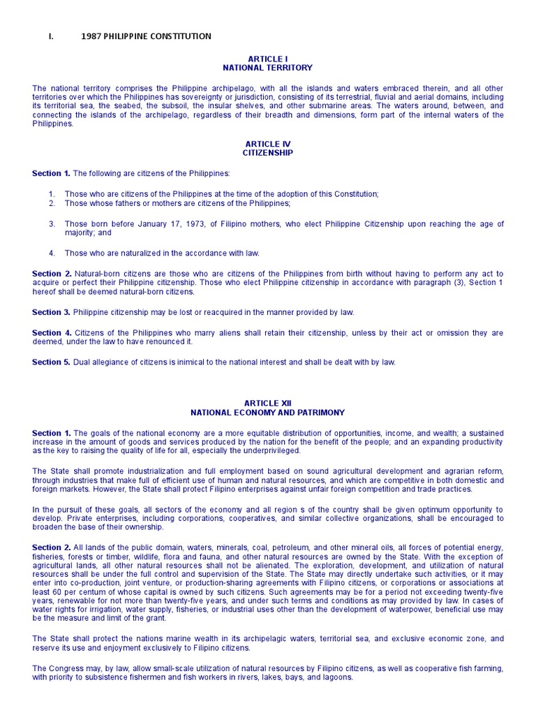 I. 1987 Philippine Constitution | PDF | Choice Of Law | Jurisdiction