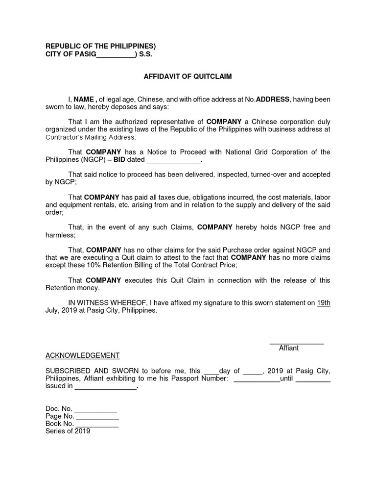 Affidavit of Quitclaim | PDF