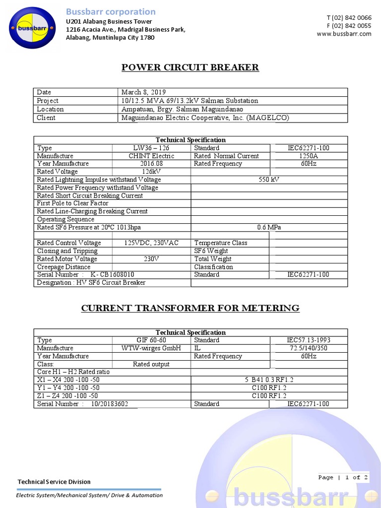 Specification Sheet for Power Distribution Equipment for the Salman ...