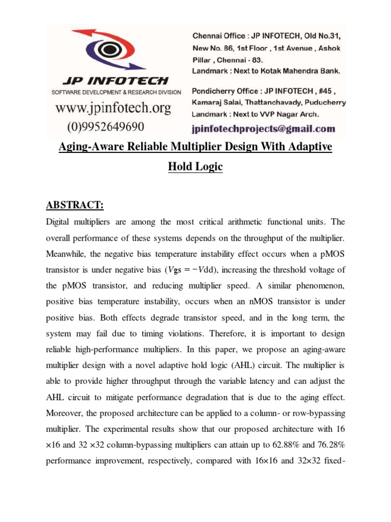 Aging-Aware Reliable Multiplier Design With Adaptive Hold Logic | PDF ...