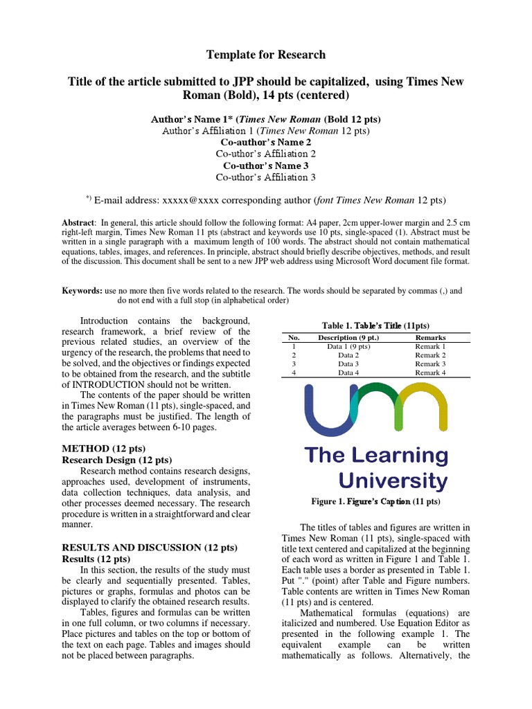 Template For Research Title of The Article Submitted To JPP Should Be ...