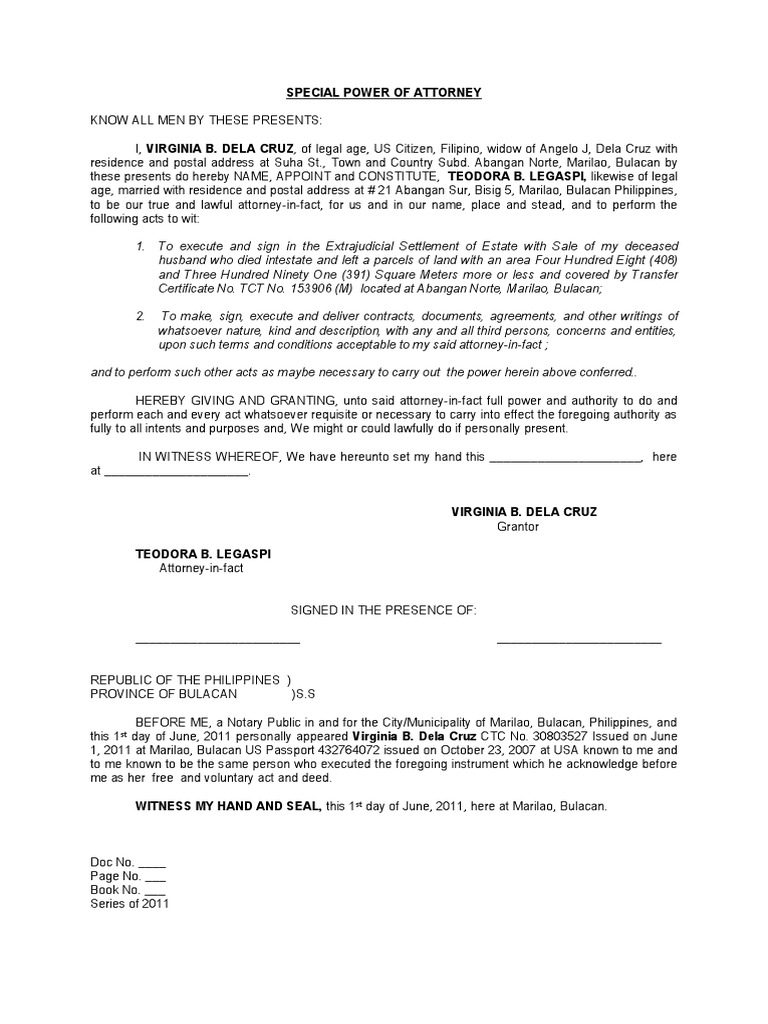 SPA Extrajudicial VIRGINIA | PDF | Power Of Attorney | Common Law