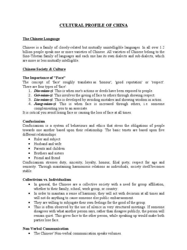 Cultural Profile of China | PDF