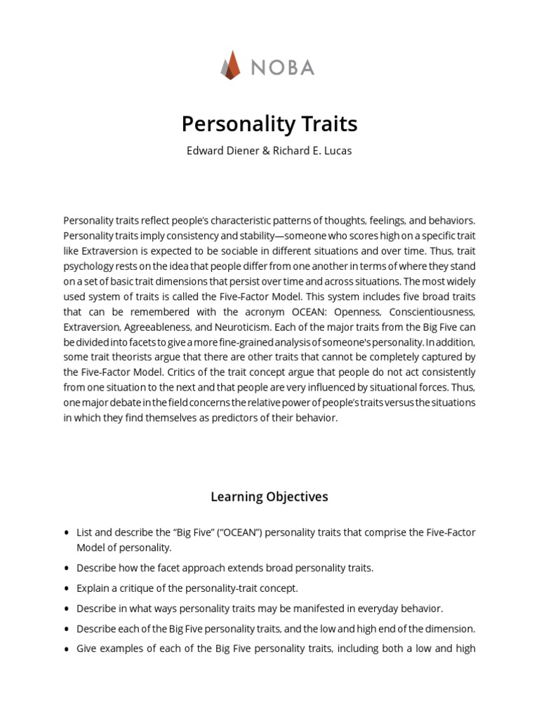Personality Traits | PDF | Personality Psychology | Extraversion And ...