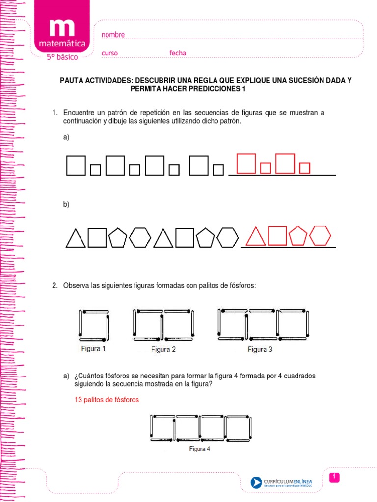 Guia de Patrones y Secuencias Quinto Basico | Enseñanza de matemática