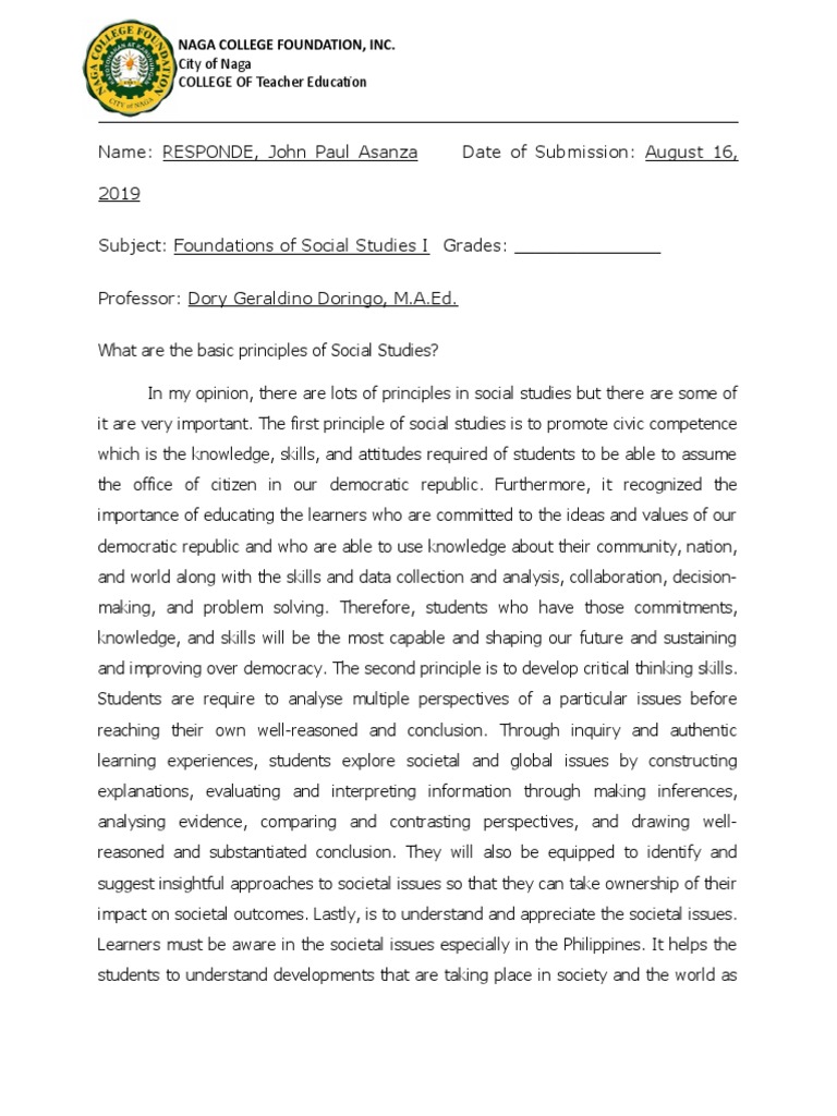 Principles and Importance of Social Studies | PDF | Discipline ...