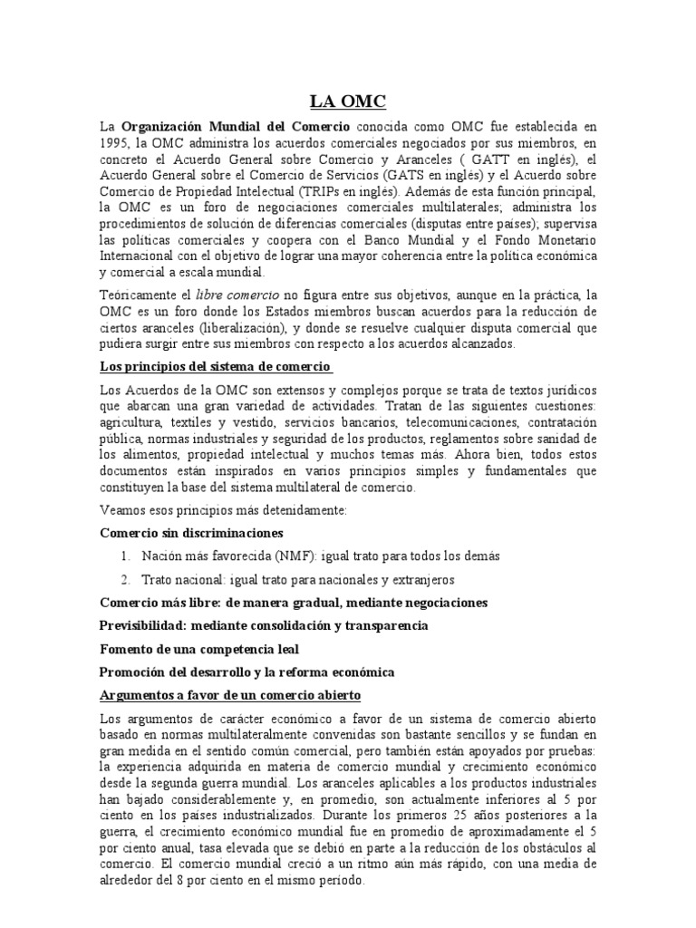 OMC: Funciones y Principios Clave | PDF | Organización de Comercio ...