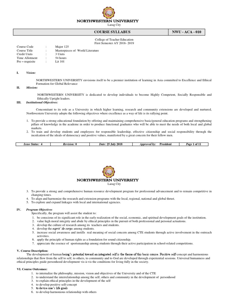 Masterpieces of Word Literature SYLLABUS 18191 | PDF | Self | Genre