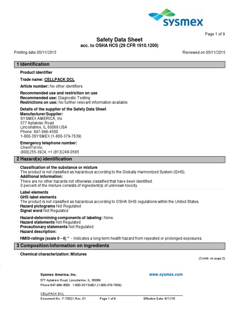 Safety Data Sheet for Cellpack DCL | PDF | Occupational Safety And ...