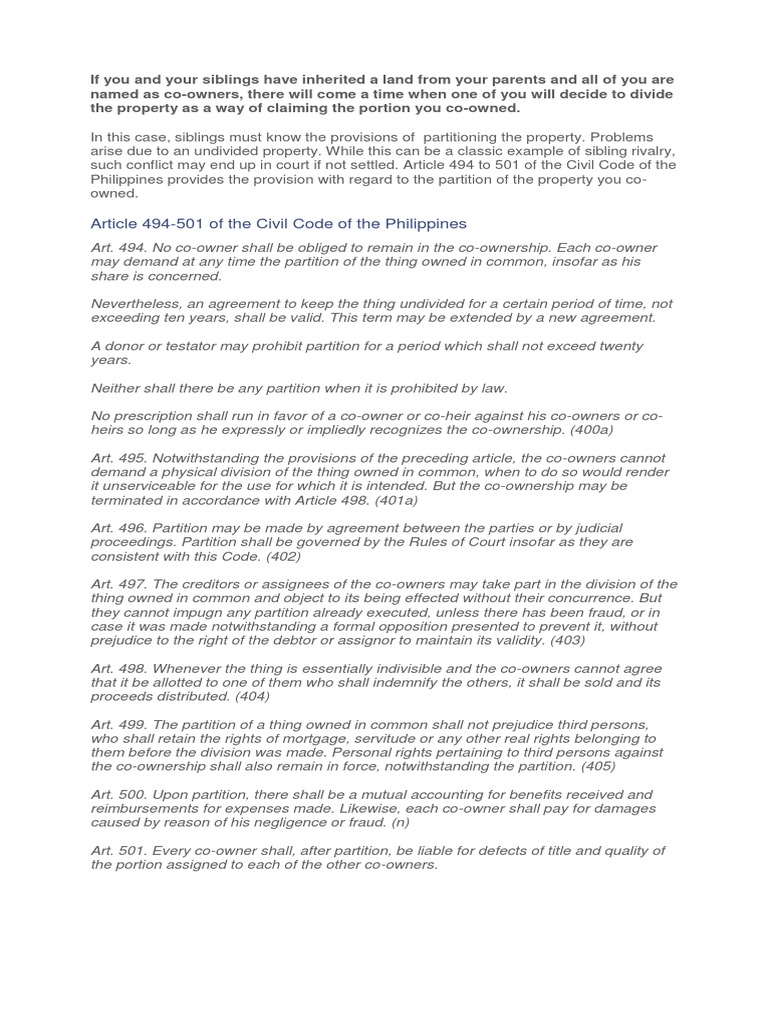 Article 494-501 of The Civil Code of The Philippines | PDF | Concurrent ...