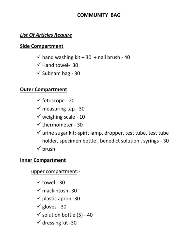 List of Articles Require: Community Bag | PDF