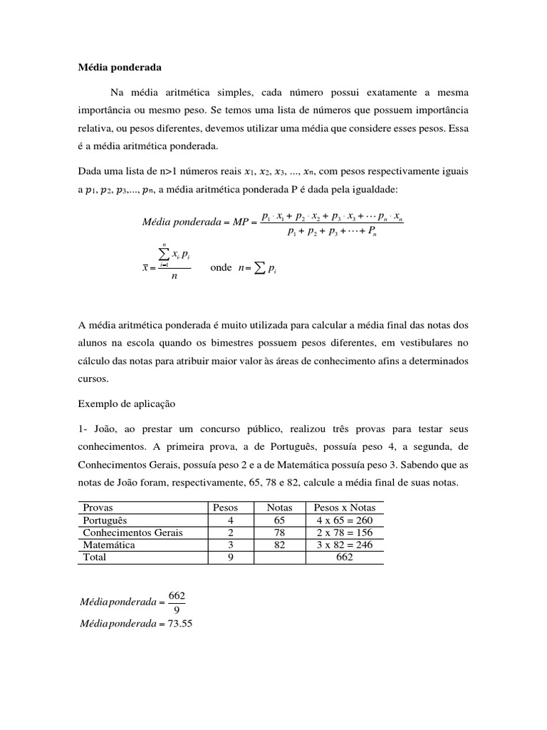 Média Ponderada | PDF | Média | Aritmética