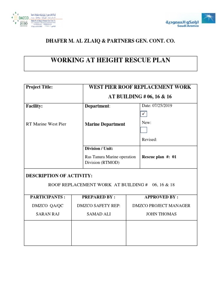 Working at Height Rescue Plan: Dhafer M. Al Zlaiq & Partners Gen. Cont ...