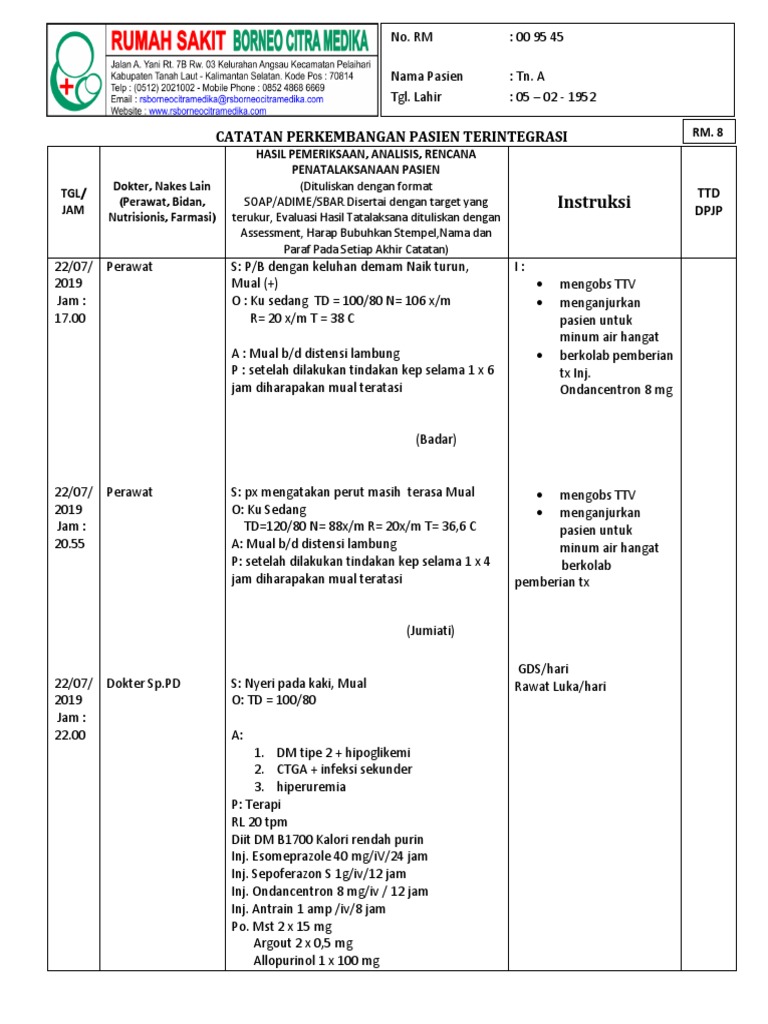 Cppt Rawat Inap Formulir Contoh Pdf 40 Off