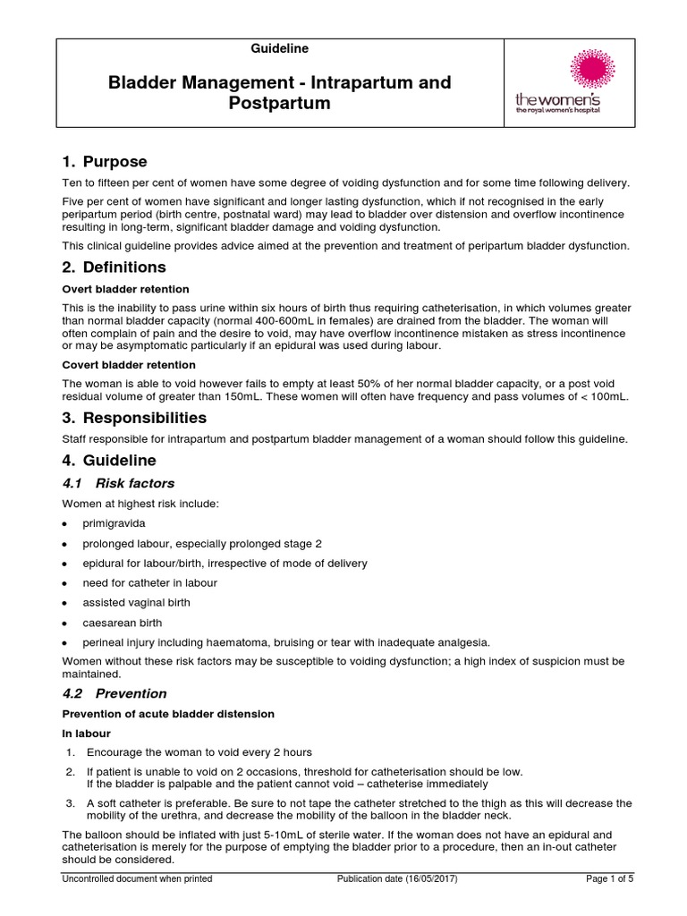 Bladder Management Intrapartum and Postpartum 160517 | PDF | Childbirth ...