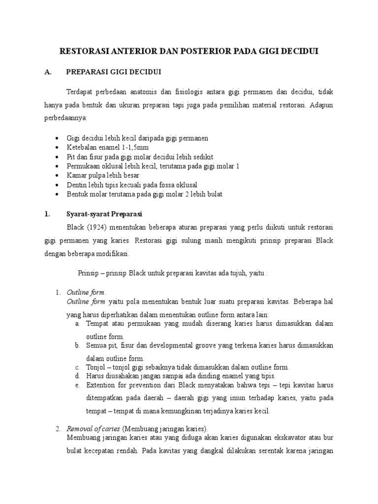 Restorasi Gigi Decidui: Pendekatan dan Bahan | PDF