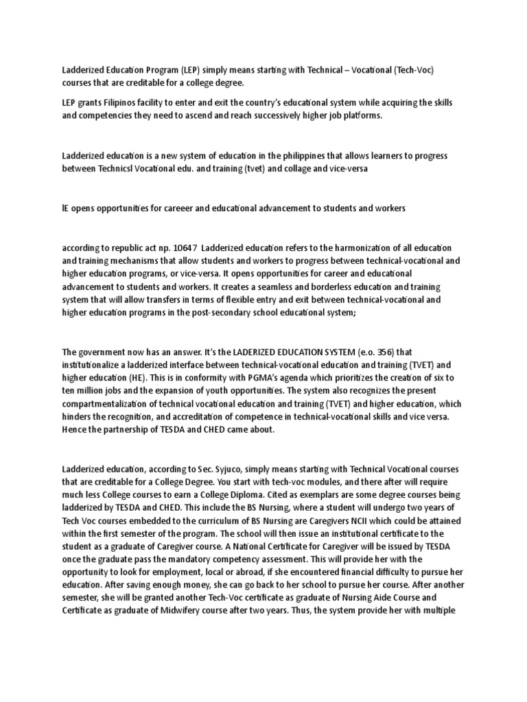 An Overview of the Ladderized Education System in the Philippines ...