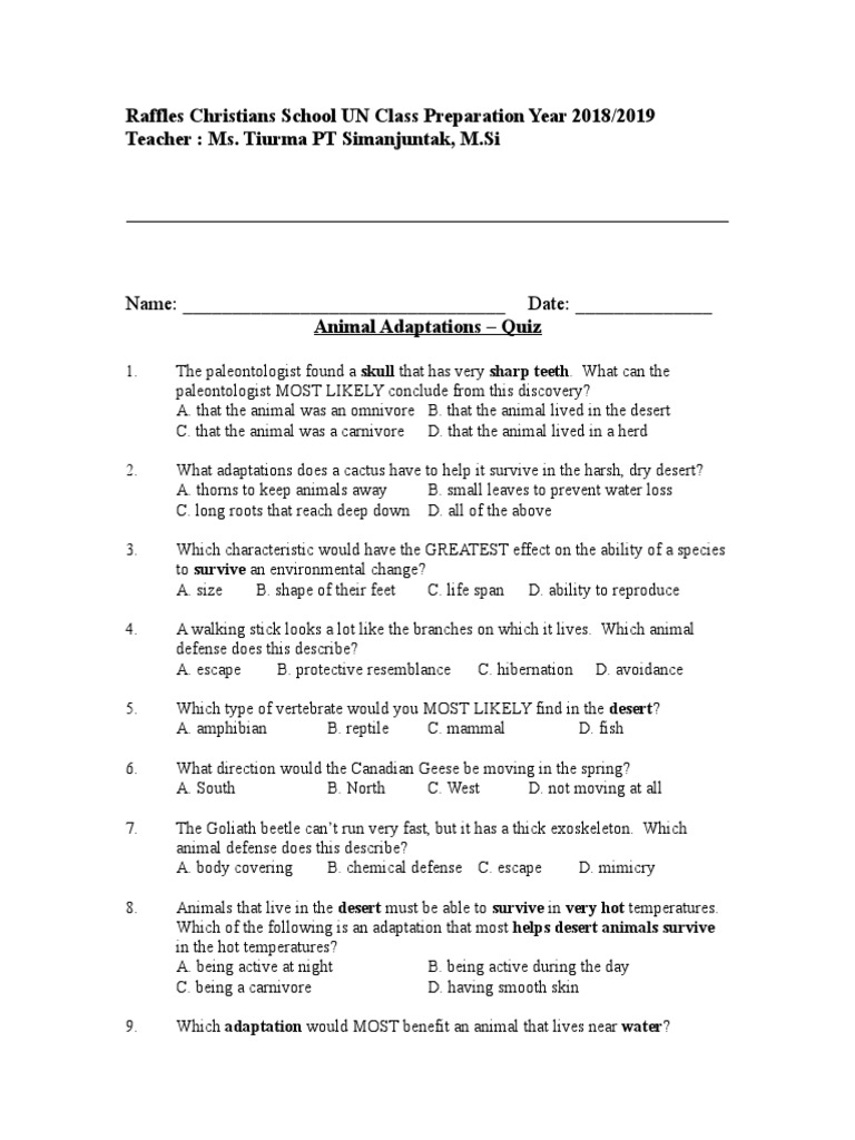 Adaptation Quiz Ms Tiur | PDF | Fur | Bears