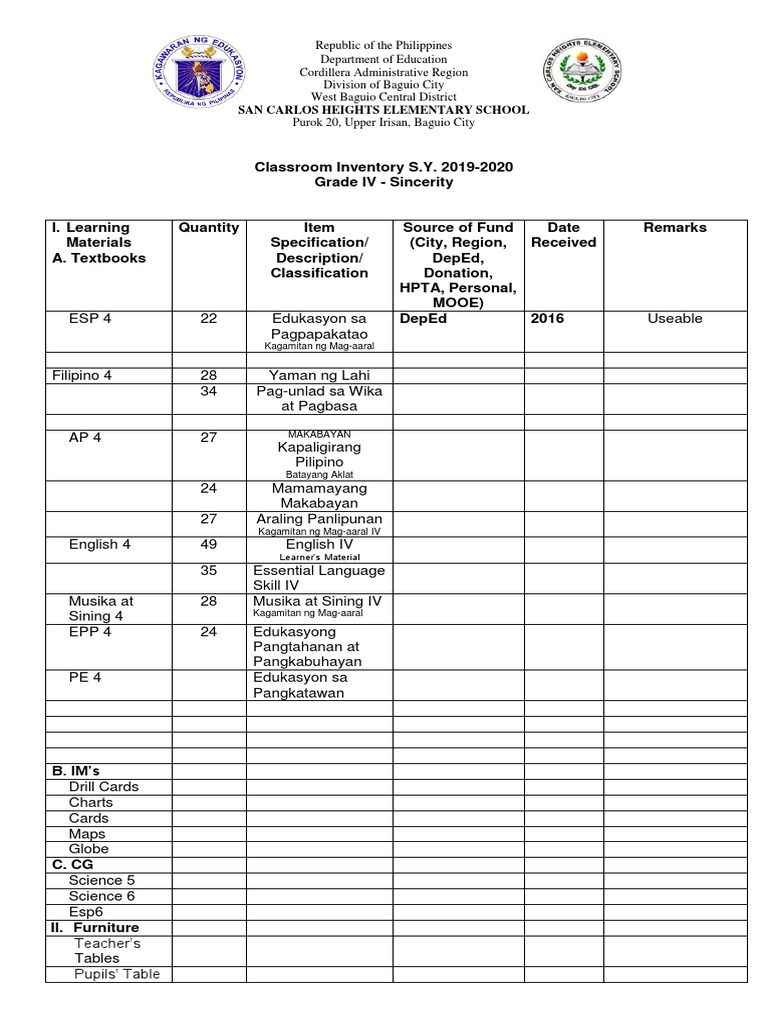 Classroom Inventory Format | PDF | Classroom | Behavior Modification